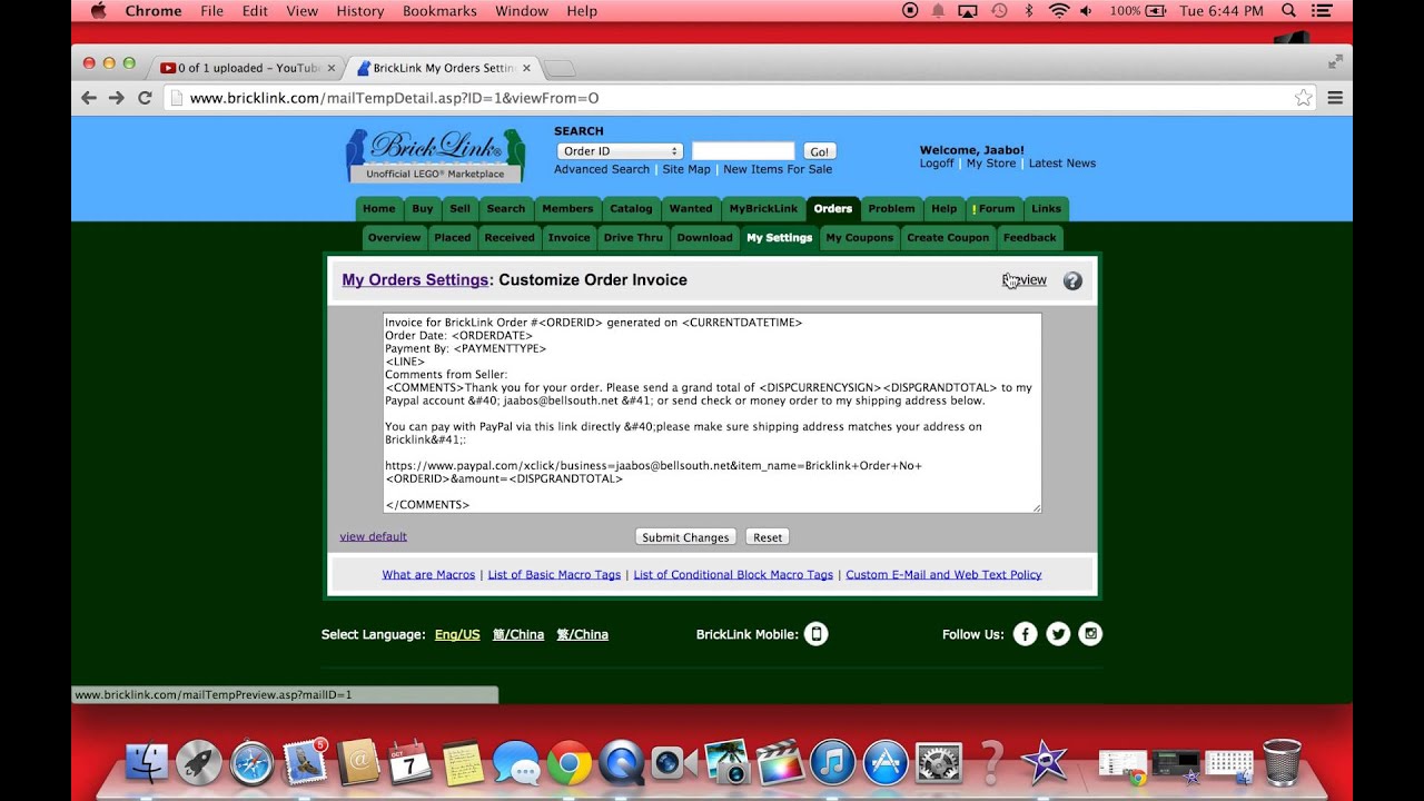 BAT Putting a clickable Paypal Link in Bricklink LEGO Invoice - YouTube