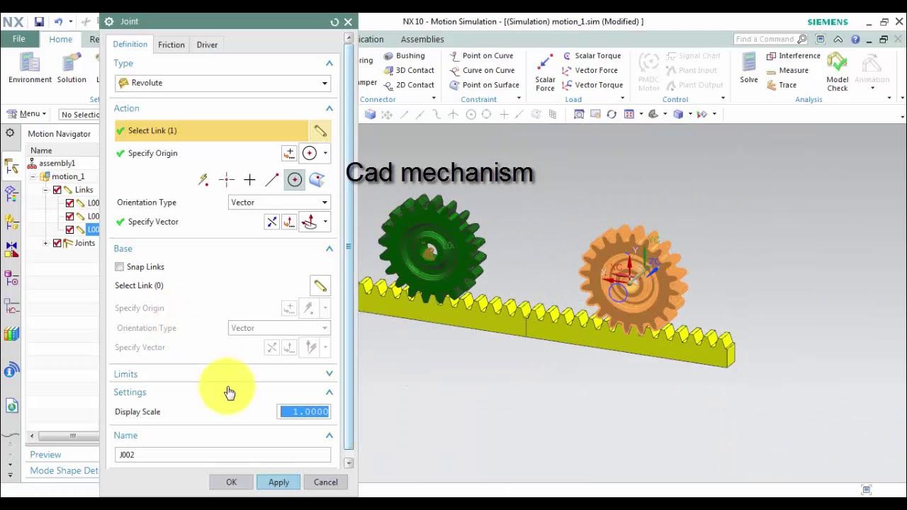 nx motion simulation how to use rack and pinion motion - YouTube