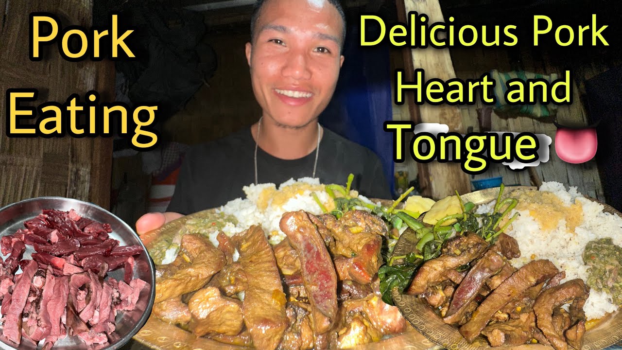 Eating Delicious Pork Heart and Tongue Recipe || Pork Eating Mukbang ...