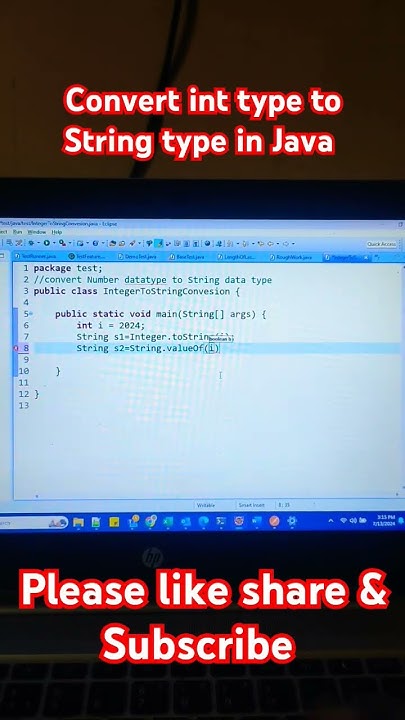 Convert Int Data Type To String Datatype In Java Youtube