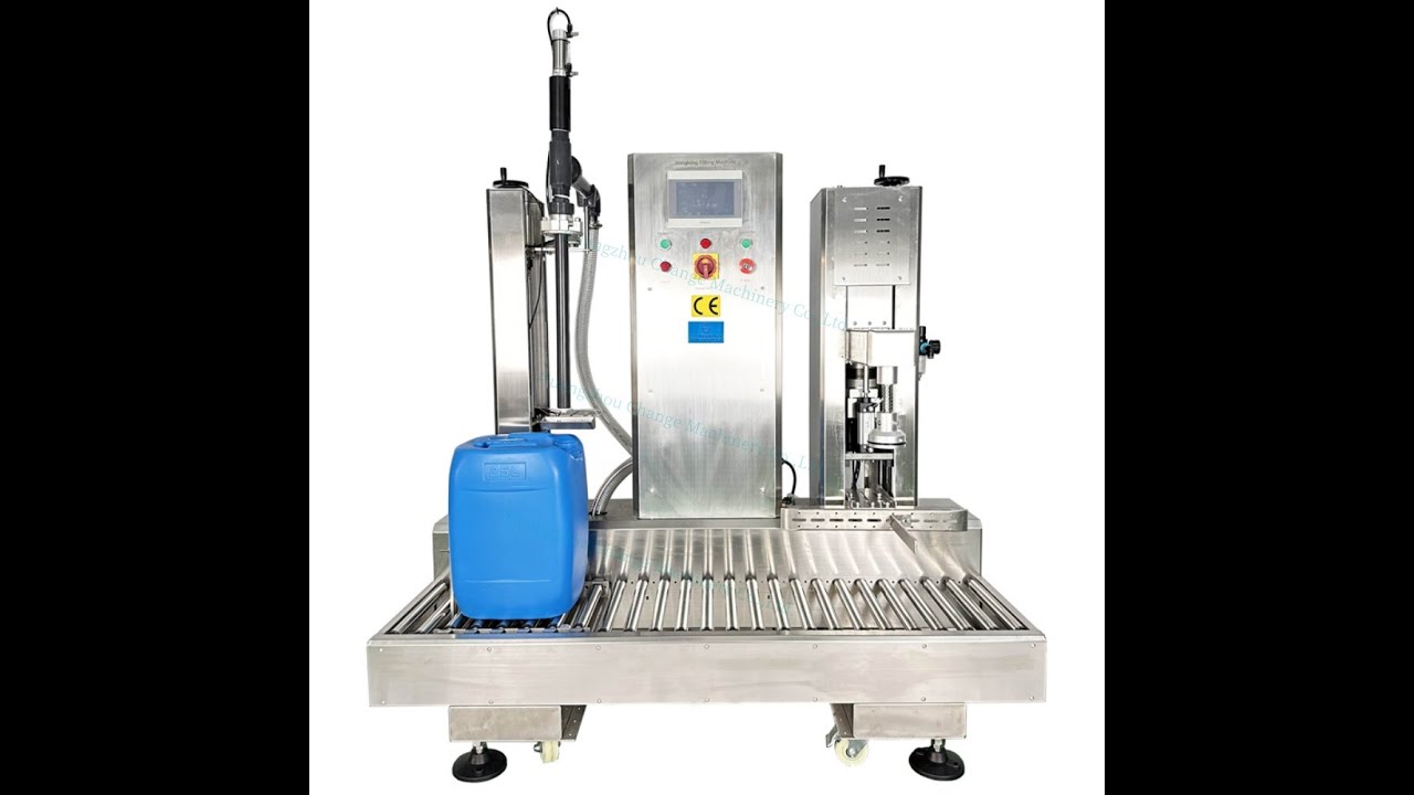 semi-auto 25L floor detergent chemcial liquid filling machine - YouTube