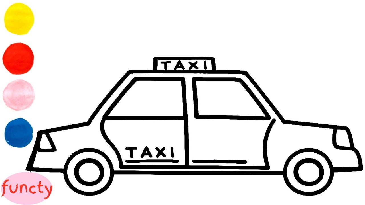 How to draw and color a taxi for kids - YouTube