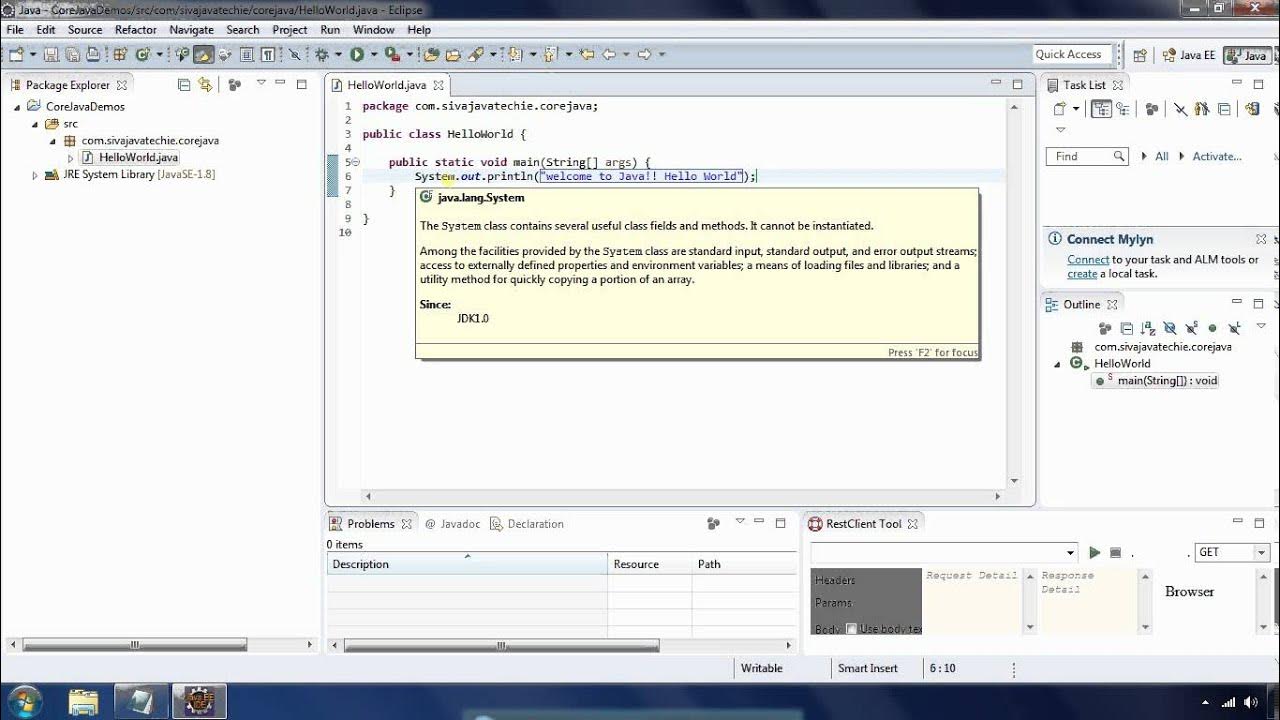 Java Tutorial -Writing Hello World Programming using eclipse - YouTube