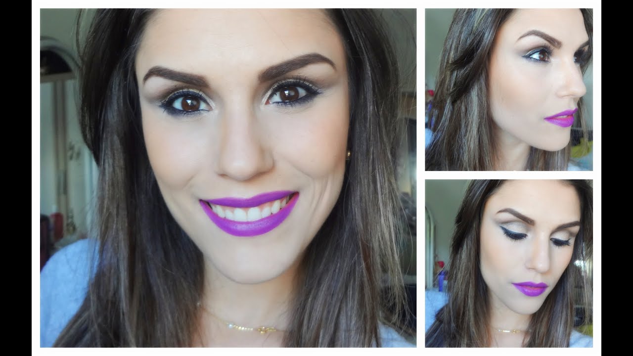 Tutorial - Make Out/Inv 2015 para Noite com Batom Roxo | Natyele Kessner - YouTube