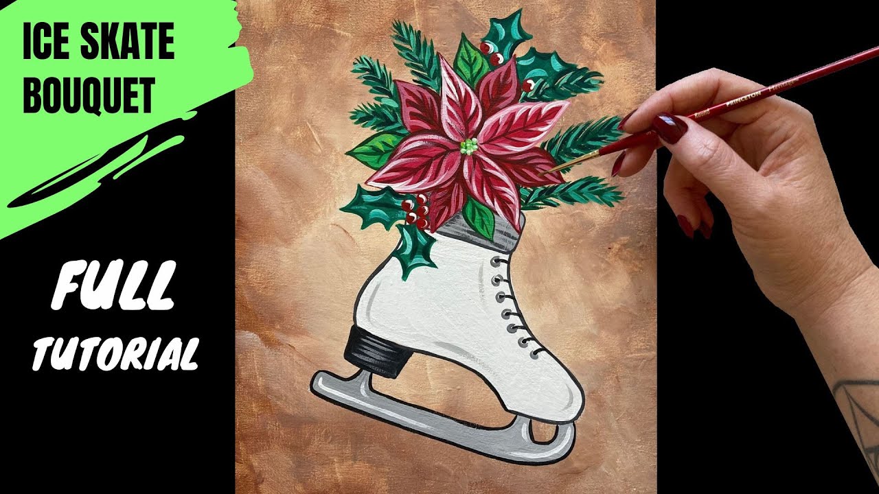 ⛸ EP136- 'Ice Skate Bouquet' - easy winter Christmas acrylic painting ...