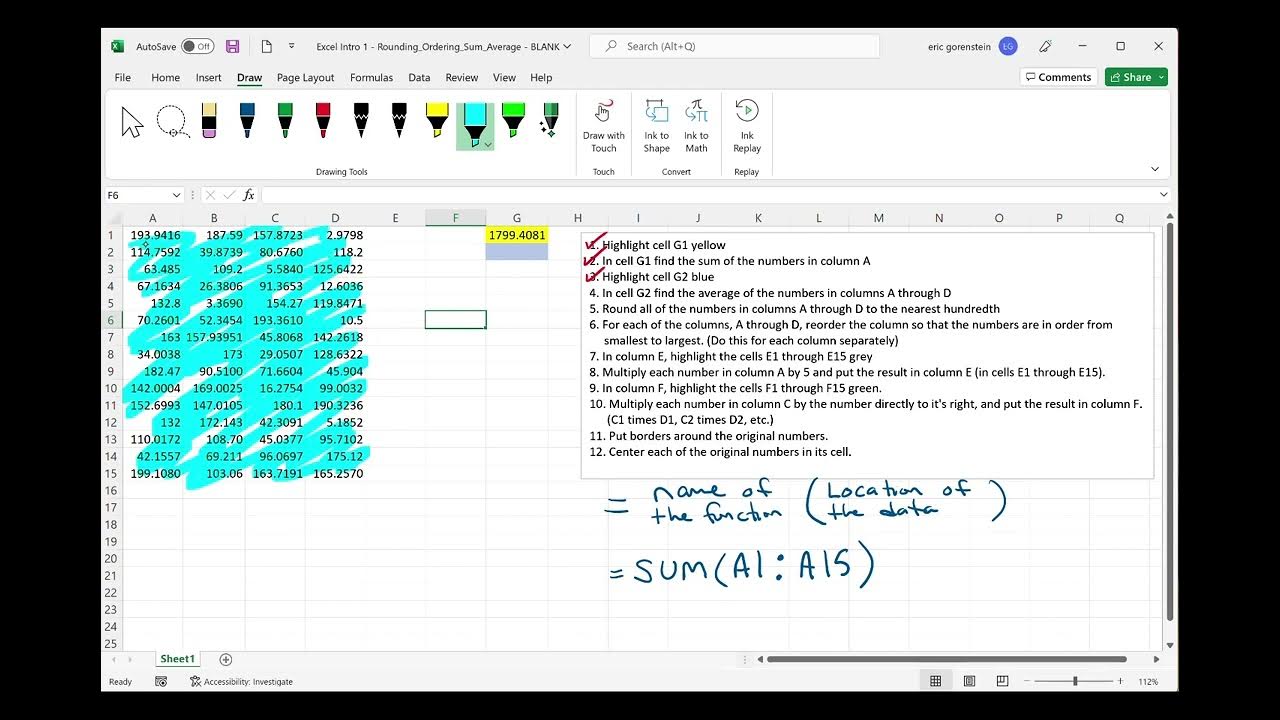 Excel for Intro Statistics #1: Rounding, Ordering, Sum & Average Functions - YouTube