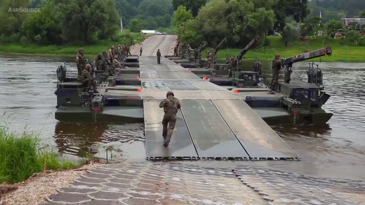 Trops Build Ponton Bridge To Move Tanks Across River During NATO Drills ...
