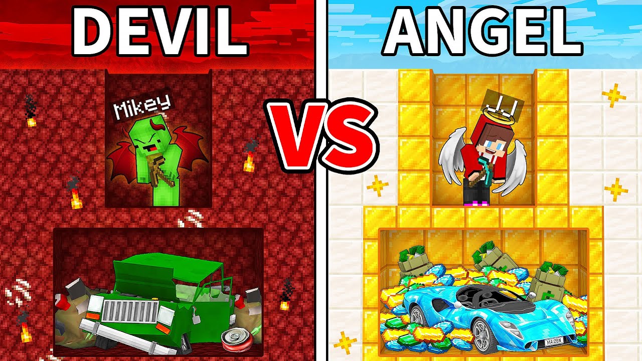 JJ and MIkey: DEVIL vs ANGEL Tunnel Pit Battle in Minecraft - Maizen ...