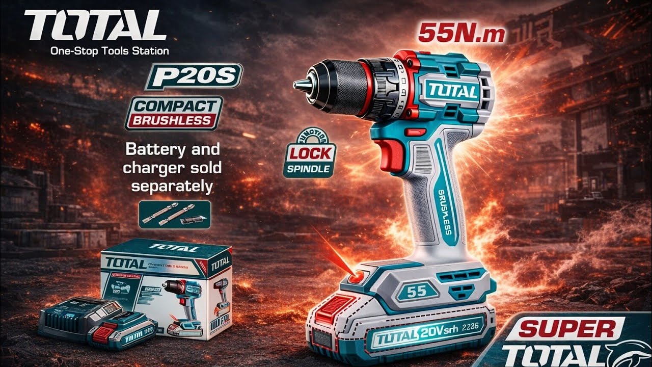 Bor Compact Brushless Cordless Drill 13mm (55N.m) TOTAL TDLI205581 ...