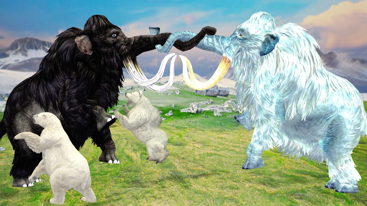 White Mammoth Vs Black Mammoth Fight Polar Bear Save by Mammoth ...