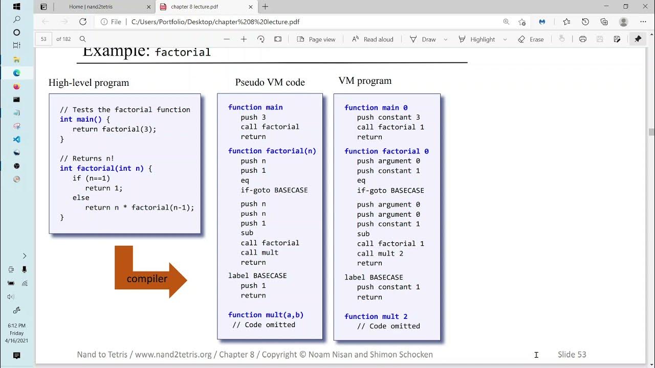 Nand2Tetris Part 2, VM Translator: Function Calling and Returning, Part 1 - YouTube
