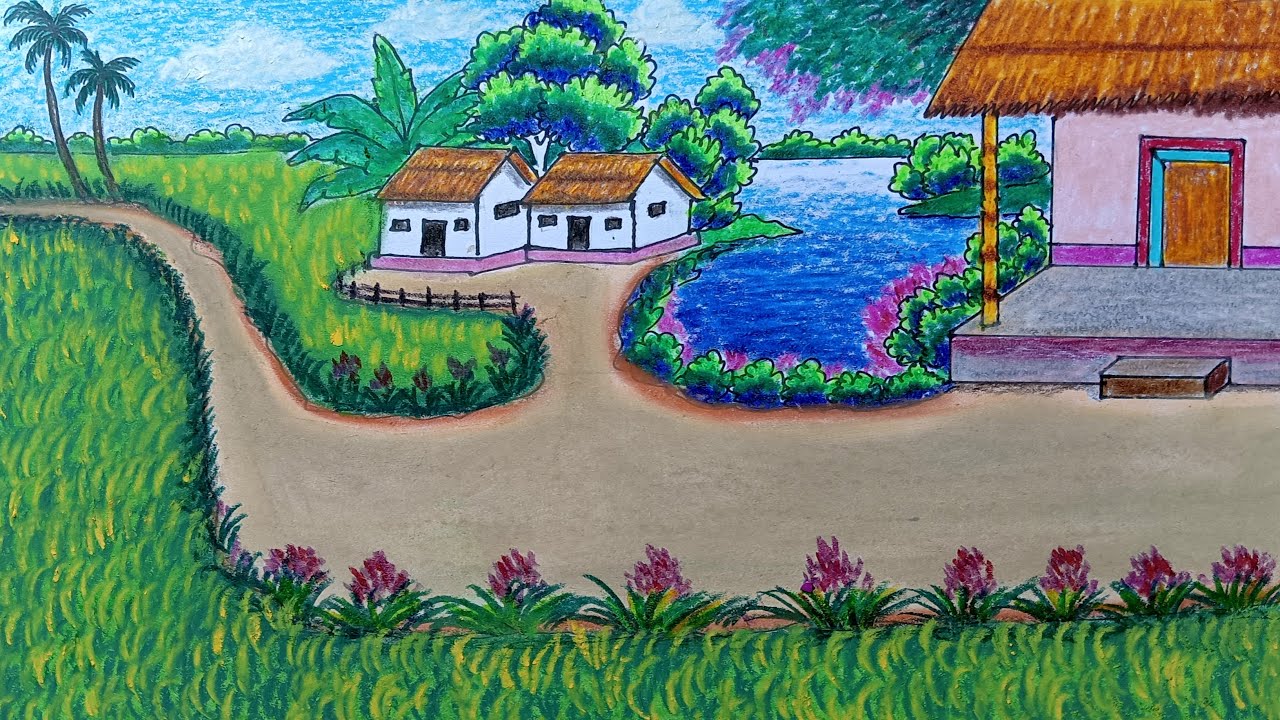 Easy & Beautiful Village Scene Drawing Tutorial for Beginners - YouTube
