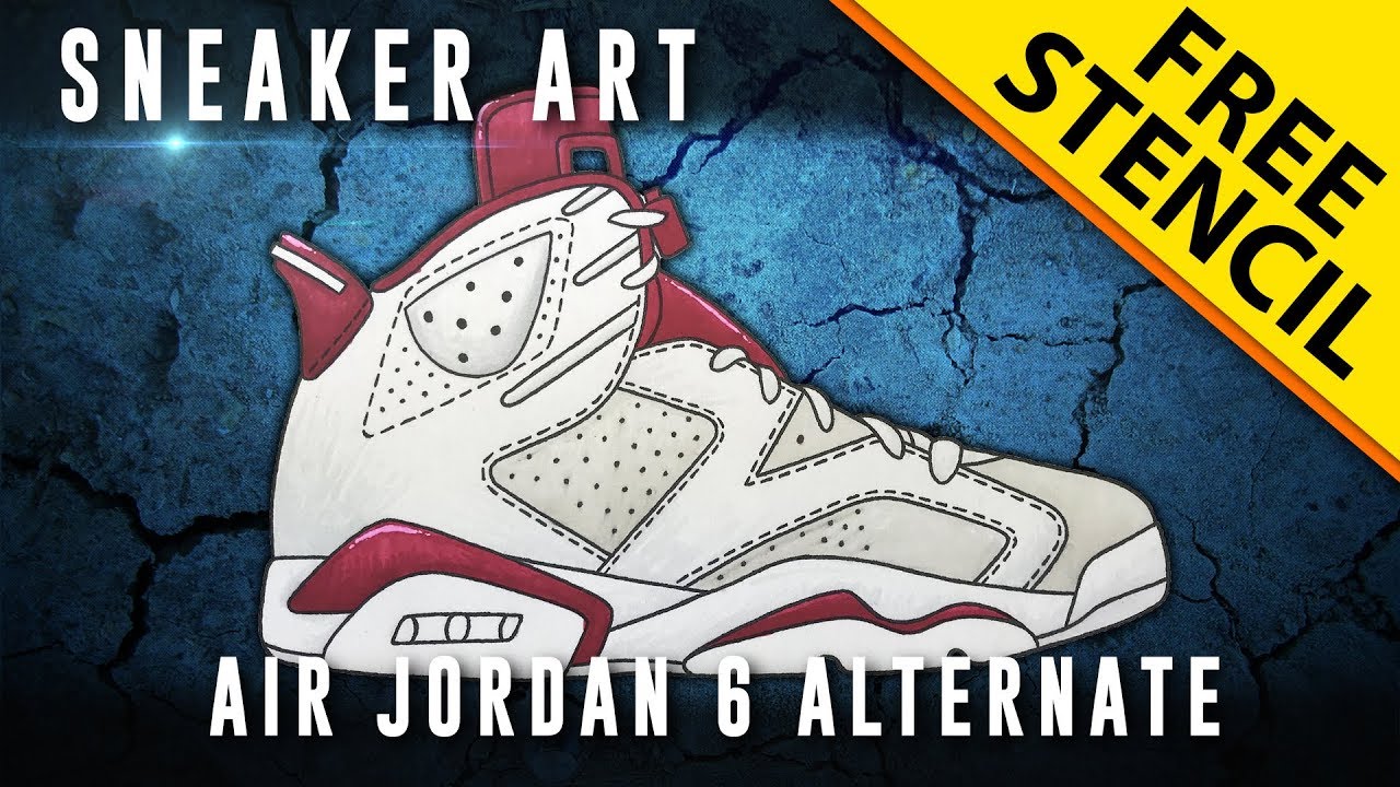 Sneaker Art: Air Jordan 6 Alternate w/ Downloadable Stencil - YouTube