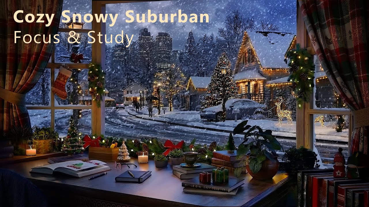 Cozy Snowy Suburban Study Room ️☕ Winter Street View for Focus & Study ...