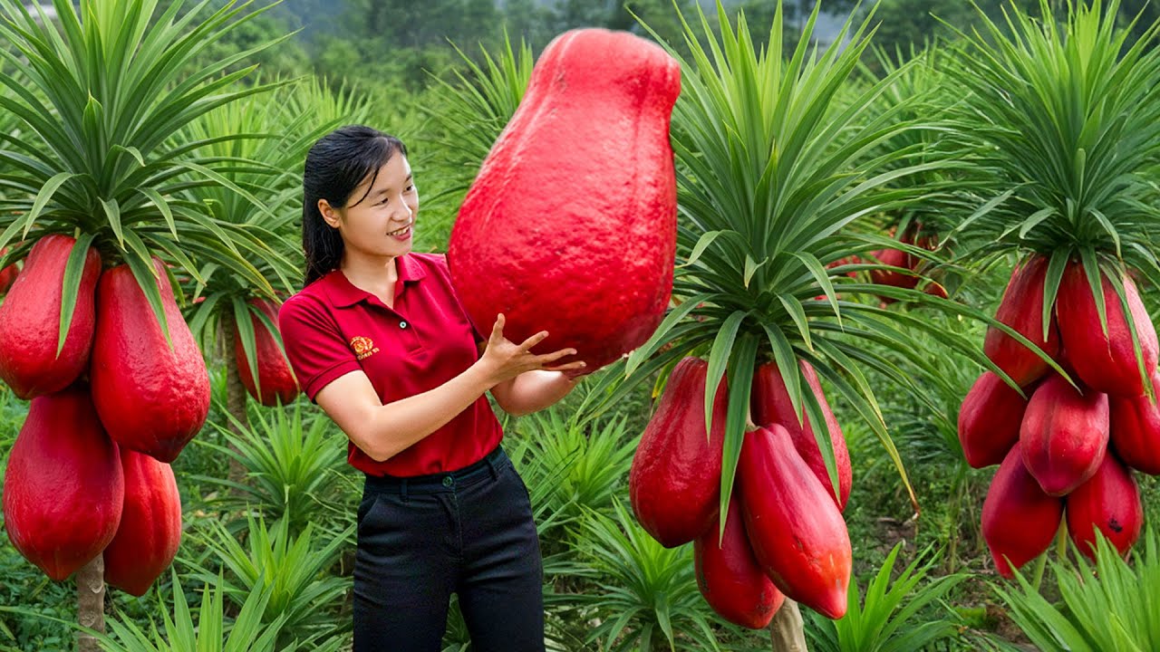 Amazing Giant Fruit Trees 🌳 Harvesting Unreal Red Papayas by Hand - YouTube