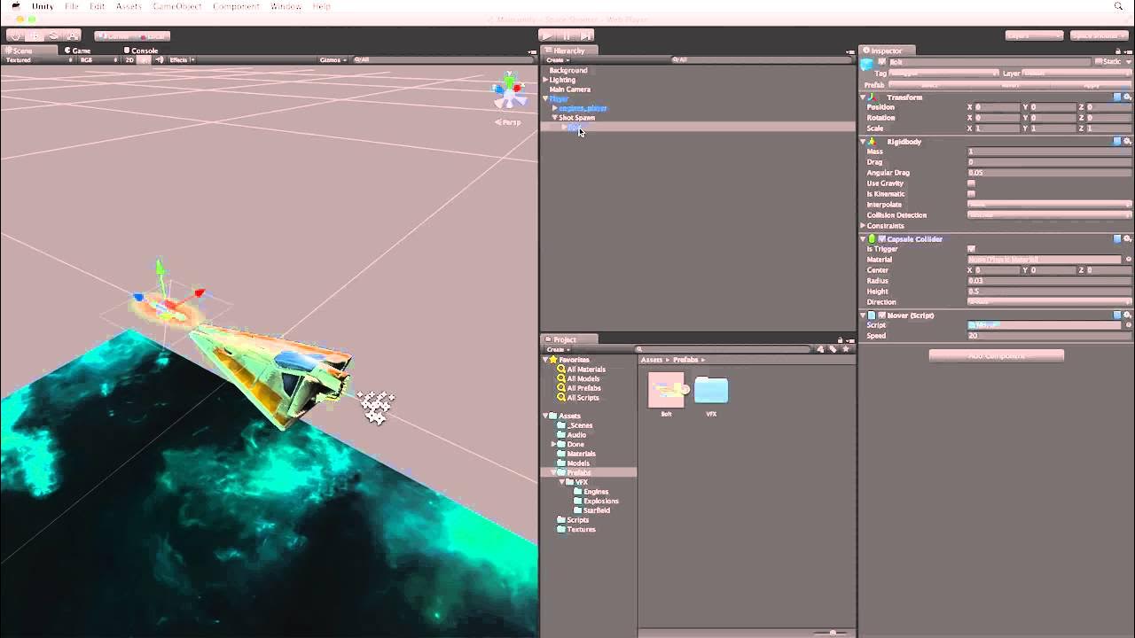 Unity: 07 Space Shooter Shooting shots Unity Official Tutorials - YouTube