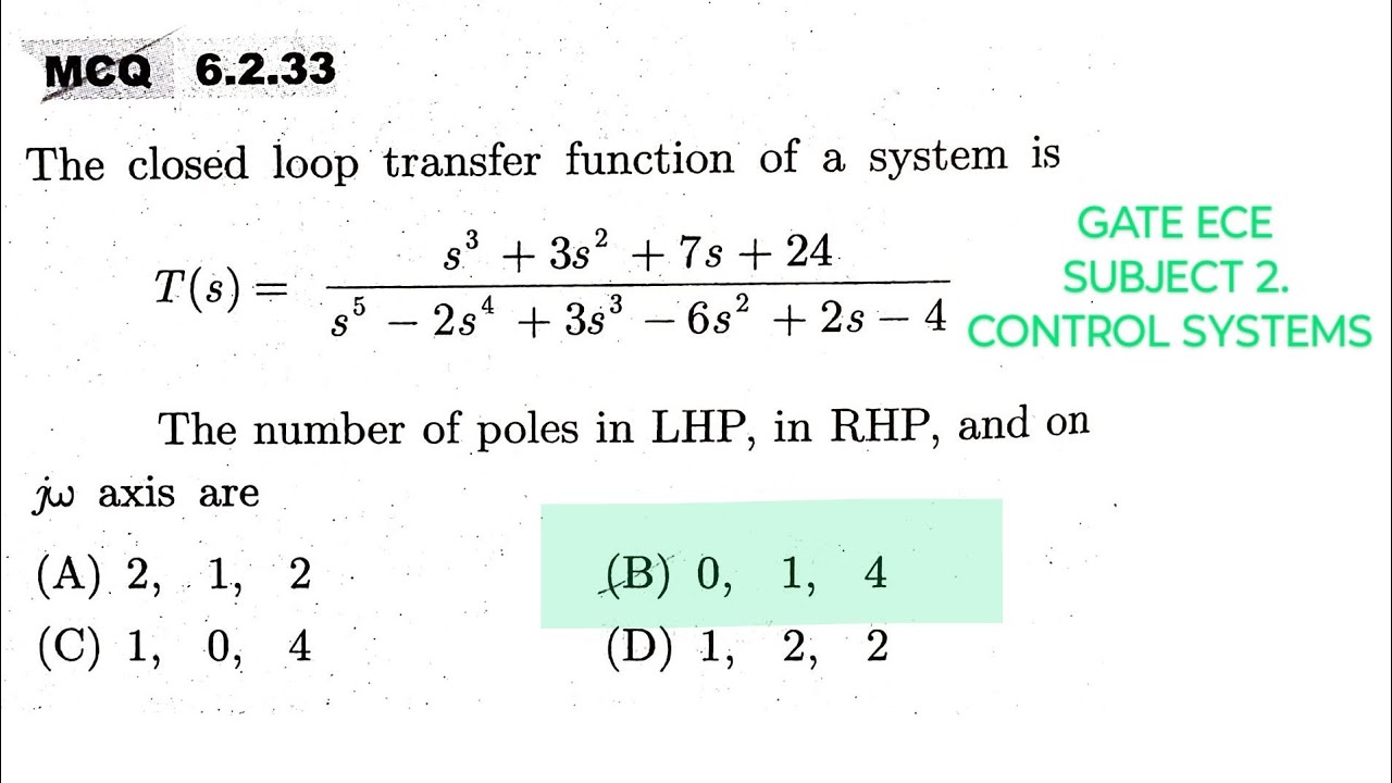 GATE ECE - Subject 2. Control Systems - Problem 12- Routh Stability Criteria - YouTube