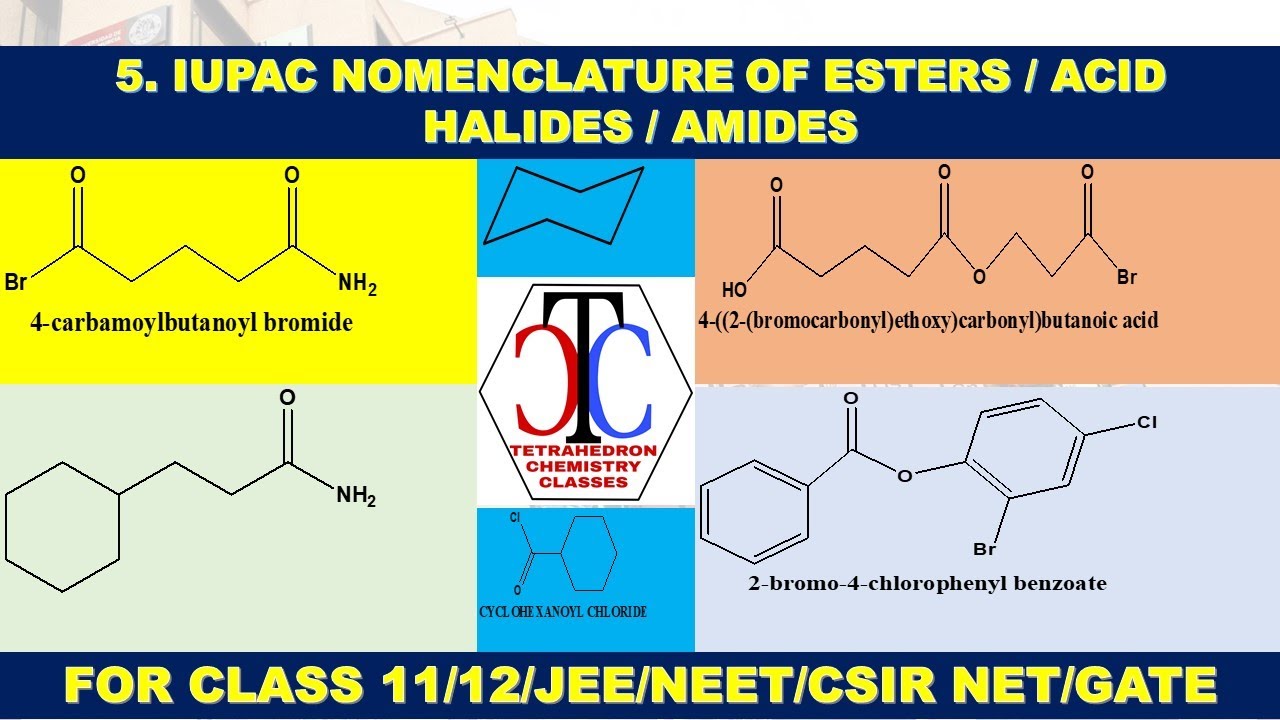 LECTURE 5: IUPAC NOMENCLATURE OF ESTERS | ACID HALIDES | ACID AMIDES ...