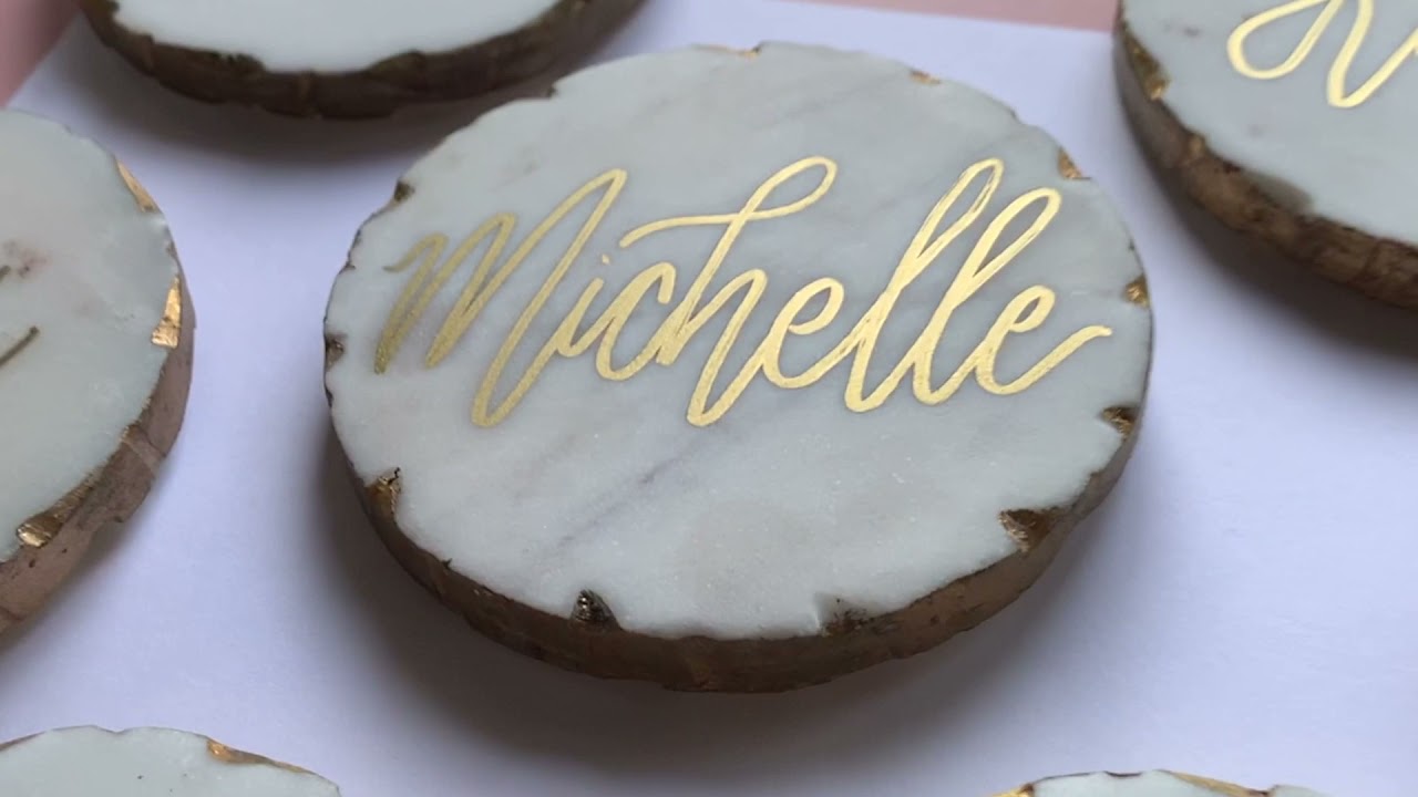 Cleveland Wedding Calligraphy on Marble Coasters - YouTube
