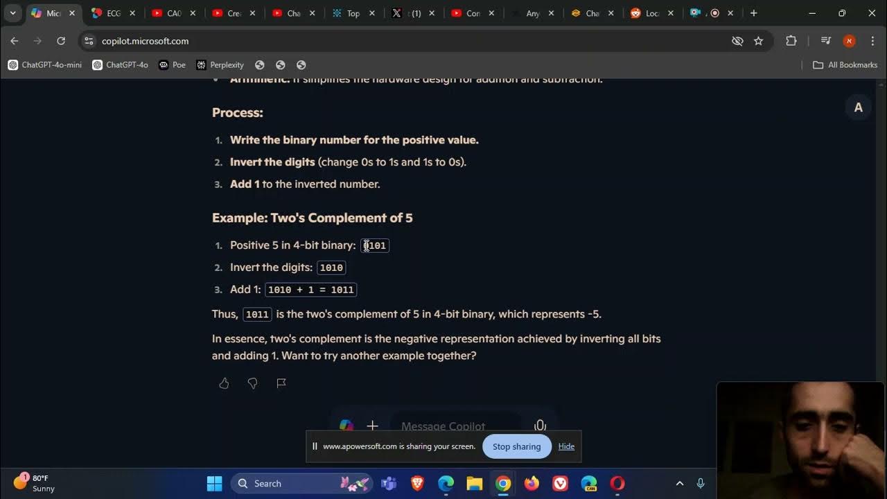 Computer architecture representing signed integers 2s complement method - YouTube
