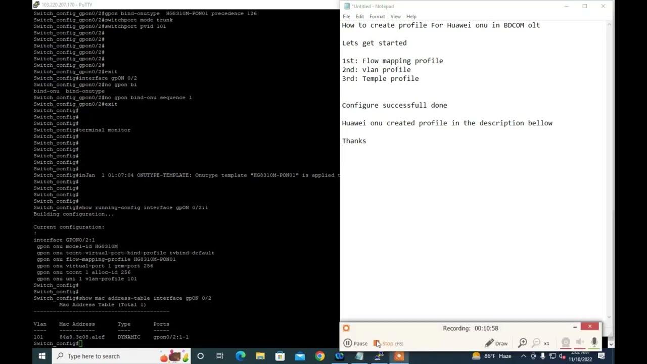 How to create profile for huawei onu in BDCOM OLT - YouTube