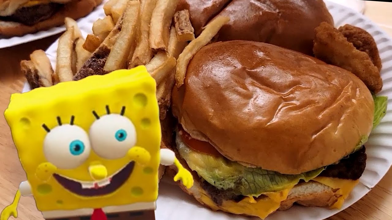 EATING A KRABBY PATTY - SpongeBob SquarePants Wendy's NEW Krabby Patty ...