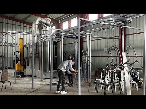 Semi-automatic powder coating line for metal furniture - YouTube