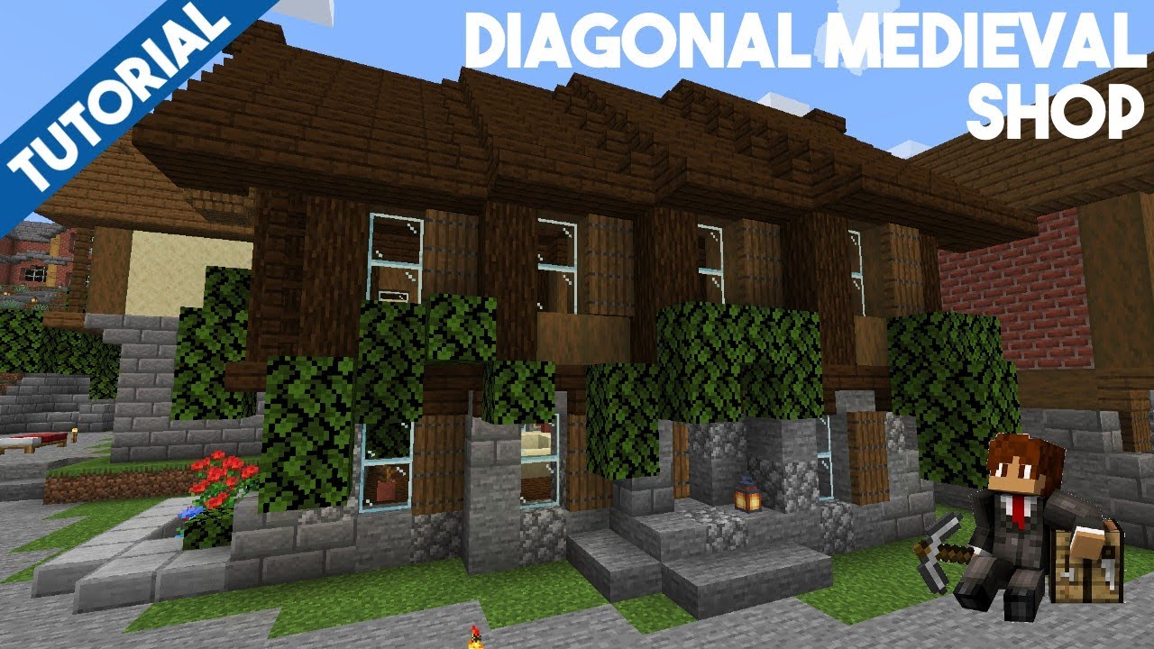 Minecraft: How to Build a Simple Easy Diagonal Medieval Shop/House ...