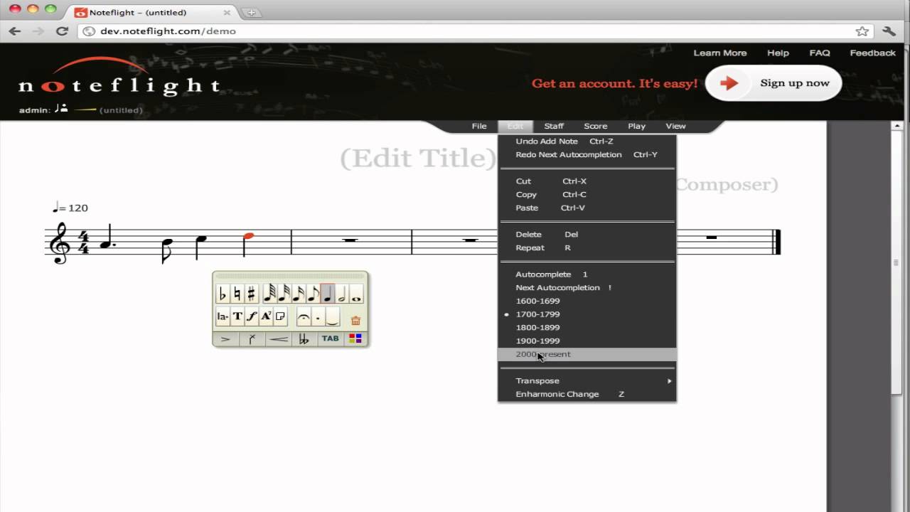 Noteflight melody autocompletion using Peachnote data - YouTube