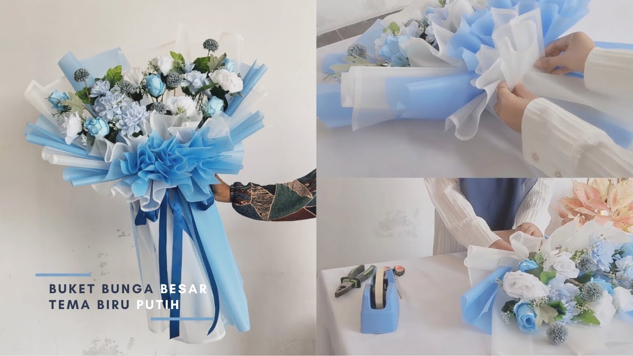 Buket Bunga Biru Besar | Cara membuat buket bunga | DIY Largest Big ...