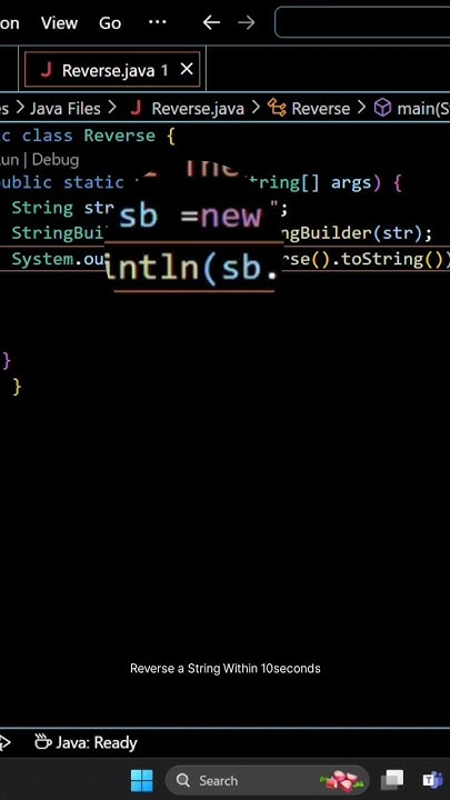 Reverse a String in Java #coding #programming #css #windows #python #java #tutorial #reels - YouTube