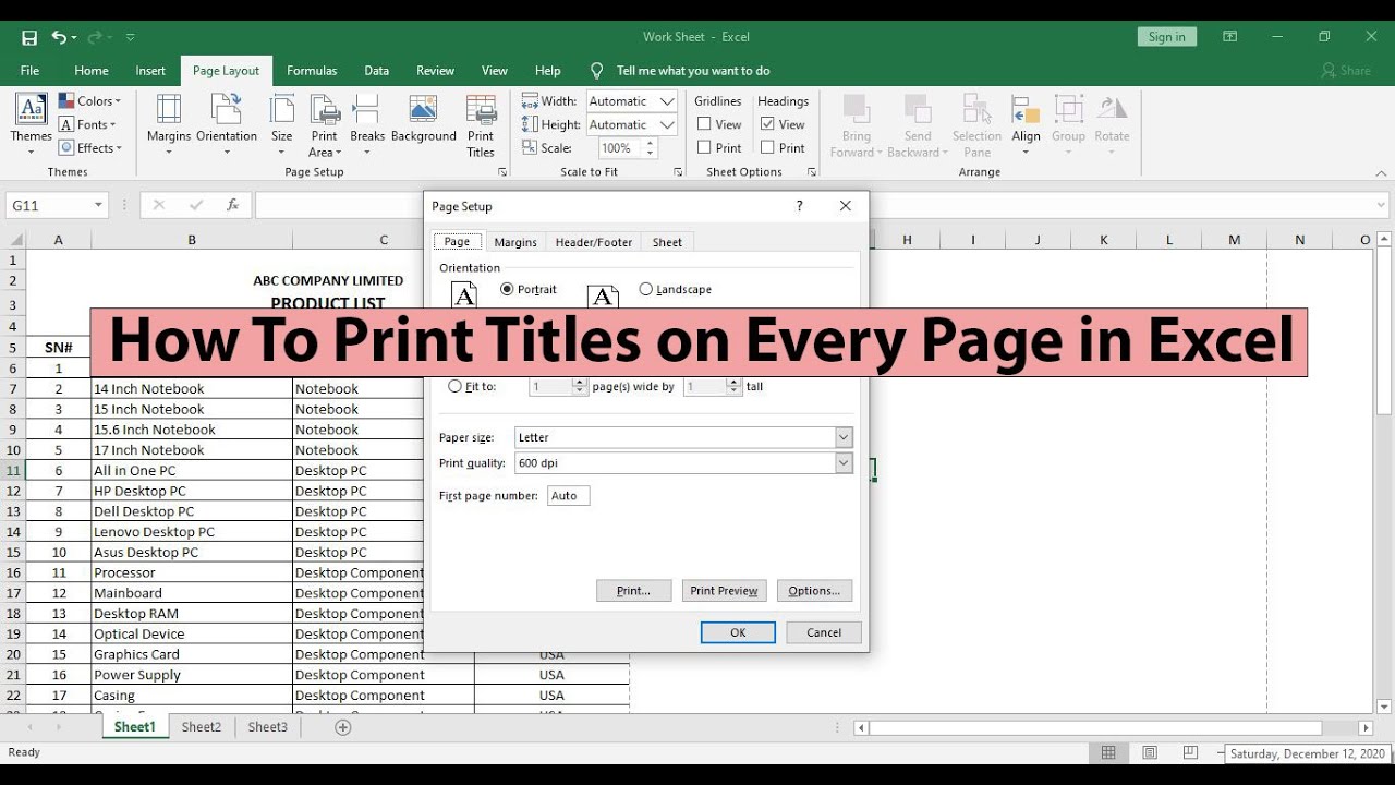 How To Print Titles On Every Page In Excel - Youtube