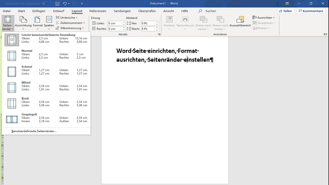 Word Seite einrichten – Format ausrichten Querformat / Hochformat ...