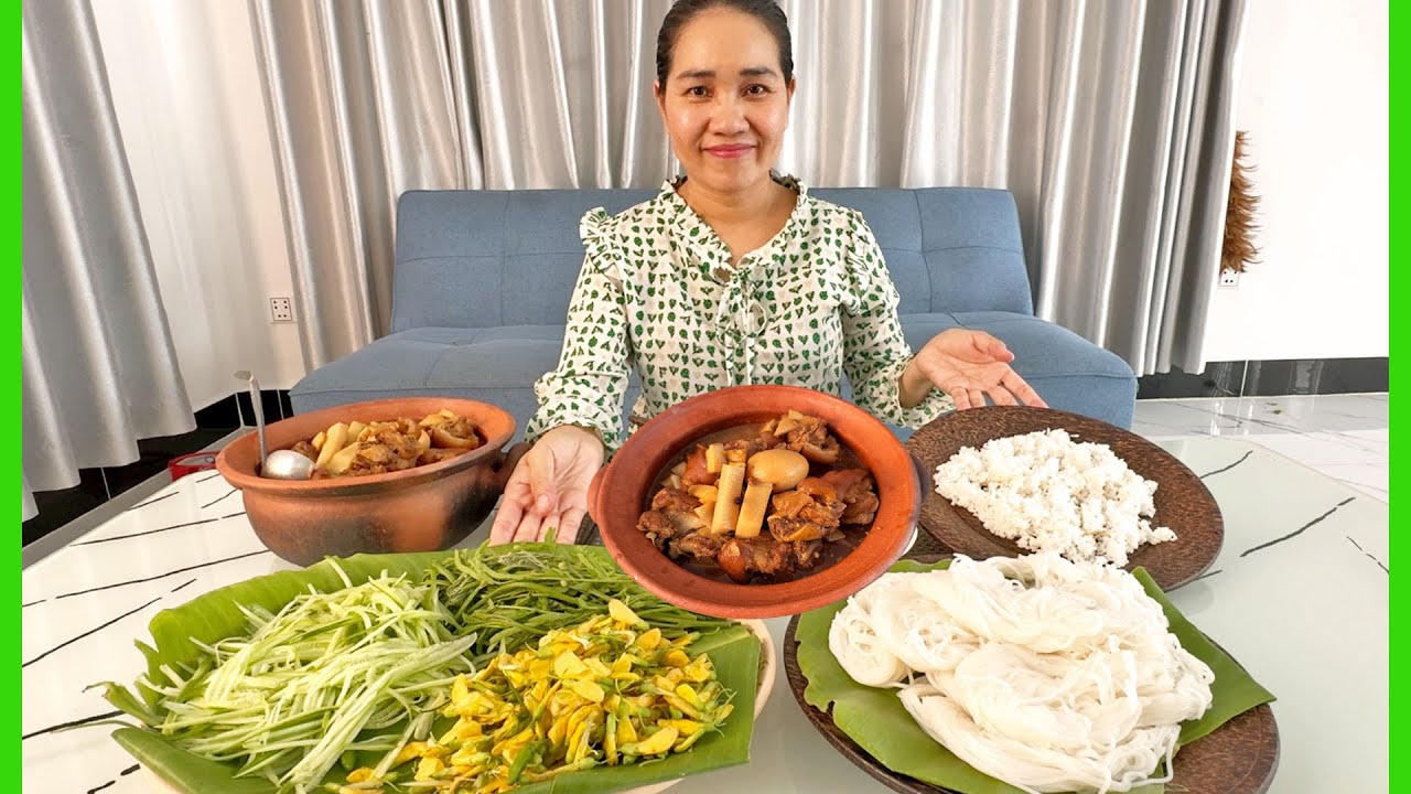 Sothea Ep 203- កាច់ទំពាំងផ្ទះម្តាយក្មេក ខជើងជ្រូក - ញាំនំបញ្ចុក ជាមួយអន្លក់ស្រស់ៗ - YouTube