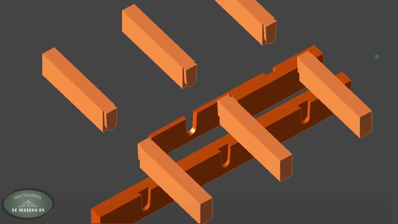 Animatie montage balken met zwaluwstaart verbinding - YouTube