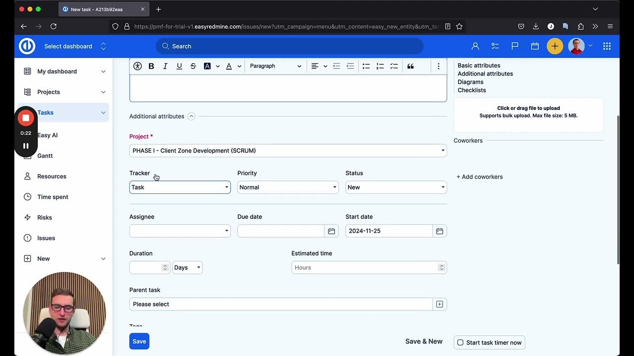 Easy Redmine: Create a task - YouTube