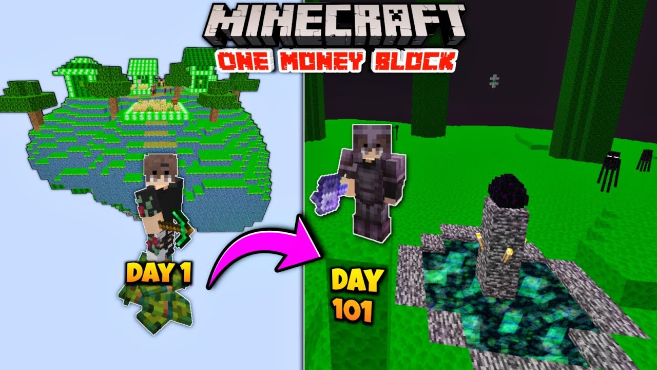 I Survived 100 Days On ONE MONEY BLOCK In Minecraft Hardcore - YouTube
