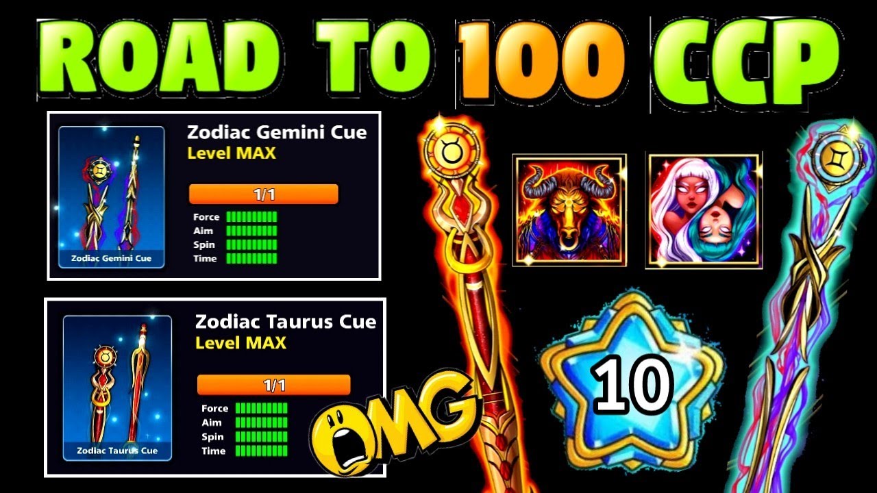 8 Ball Pool - Zodiac Gemini Cue and Taurus Cue Level Max 😱 Low Level 10 ...