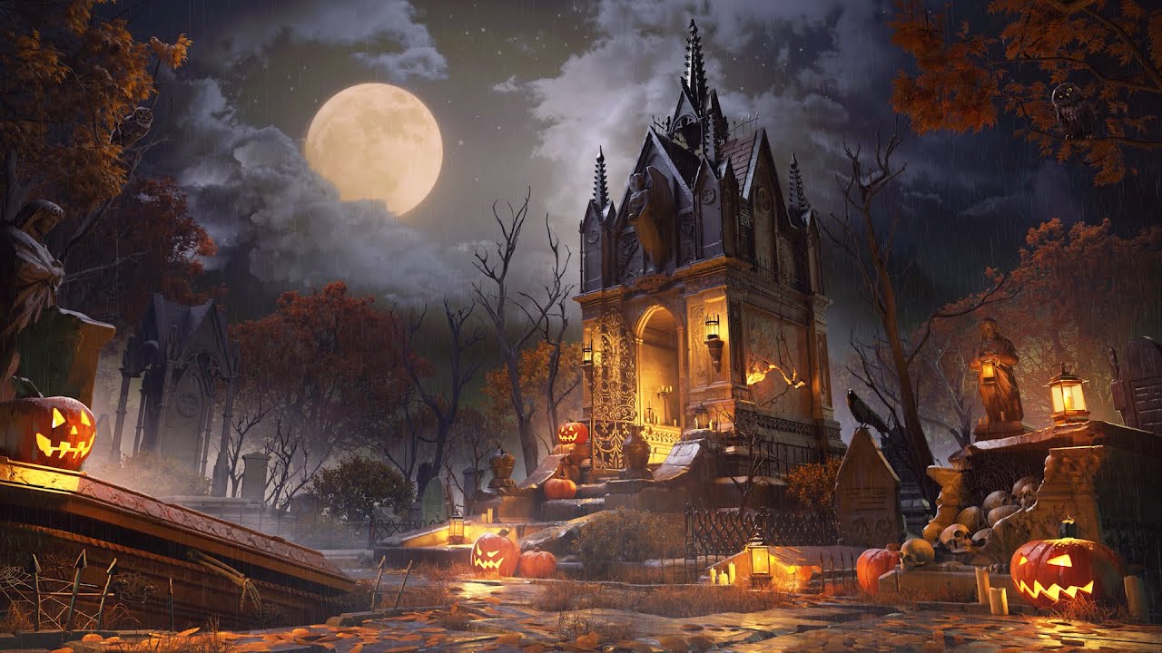 Halloween Ambience 🎃 - Rain, Spooky Sounds & Ghostly Murmurs at Night ...