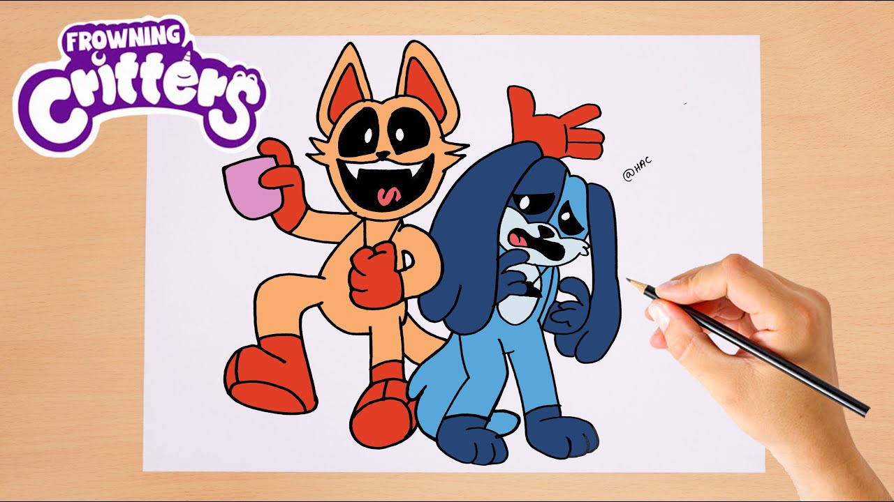 How to Draw Catfeine and DogPressed | Step by step | Frowning Critters ...