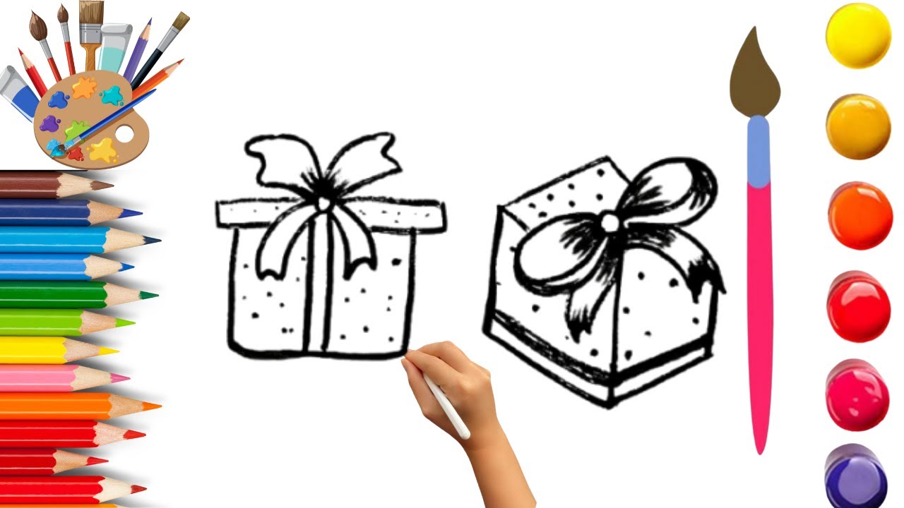 How To Draw cute GIFT BOX. Easy Drawing, Painting & Coloring For Kids ...