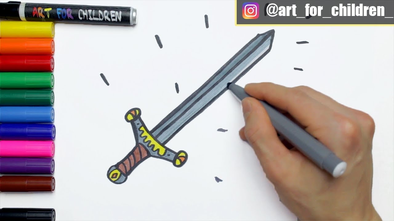 Dibujo de espadas y colorear para niños - Cómo dibujar páginas para ...