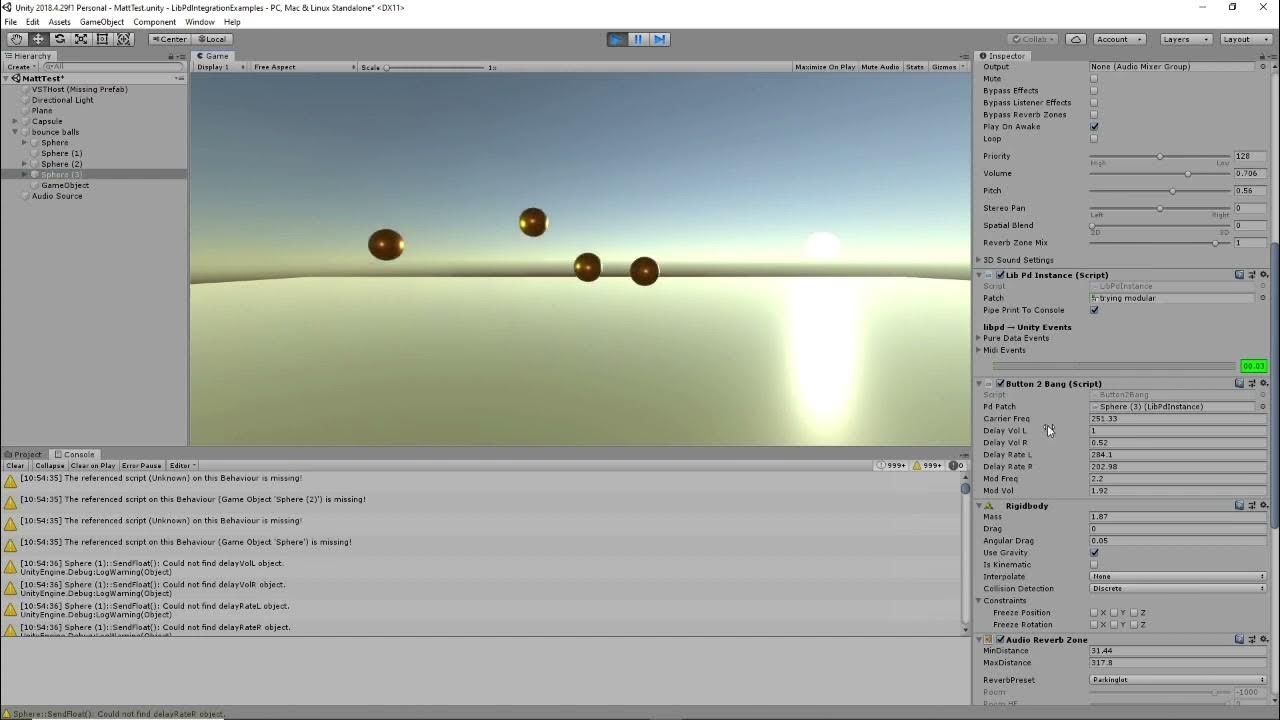 LibPD Unity PureData Bouncing Ball Example - YouTube
