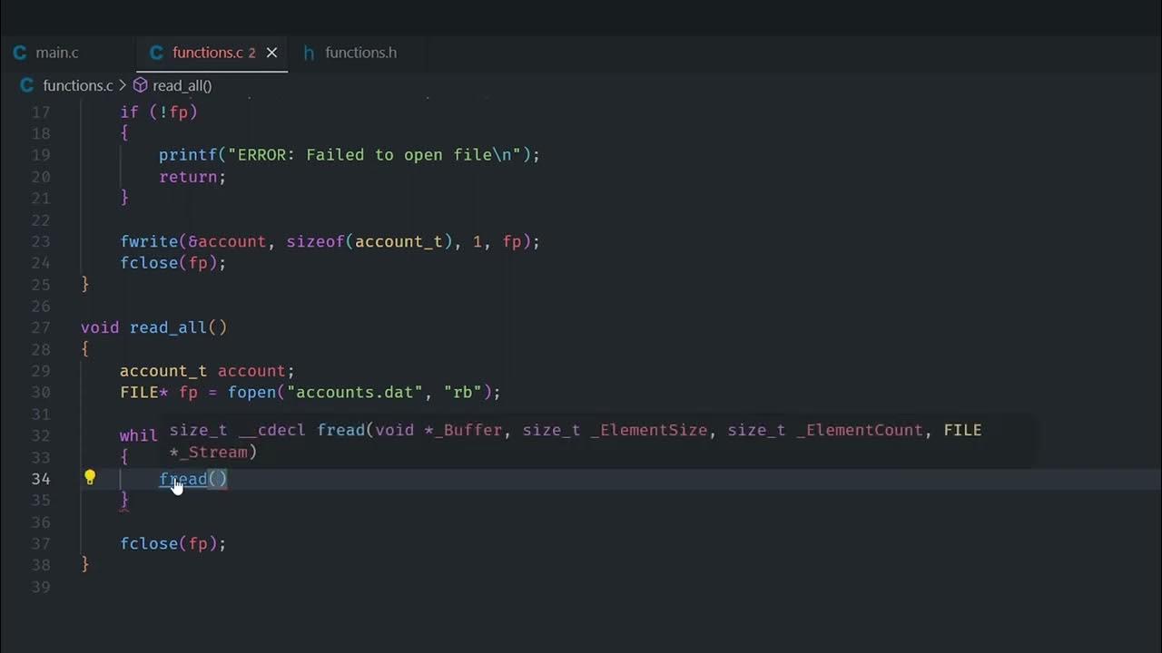 Account Reading Functionality | Bank System in C Part 6 - YouTube