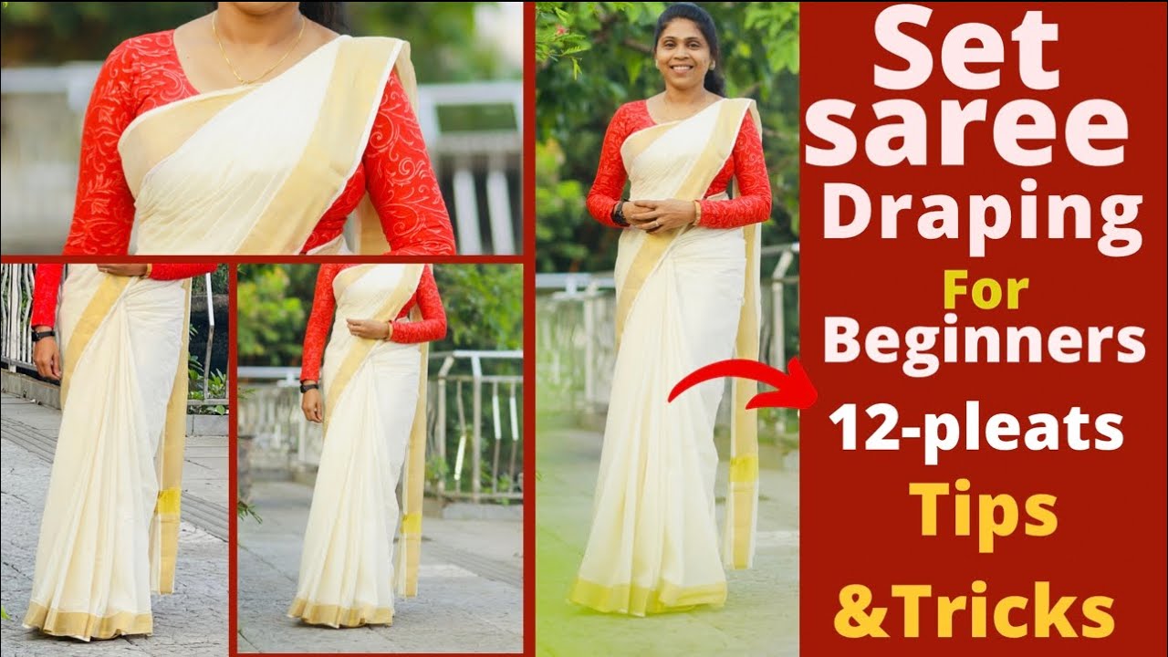 Set saree draping tutorial for beginners/tips for secure fitting/നല്ല ...