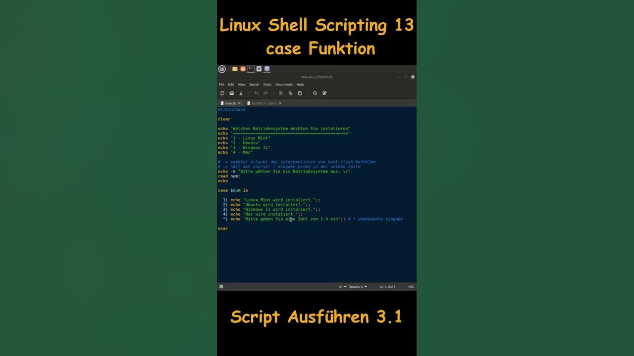 Linux Shell Scripting 13 - case Funktion 1 bis 3 - YouTube