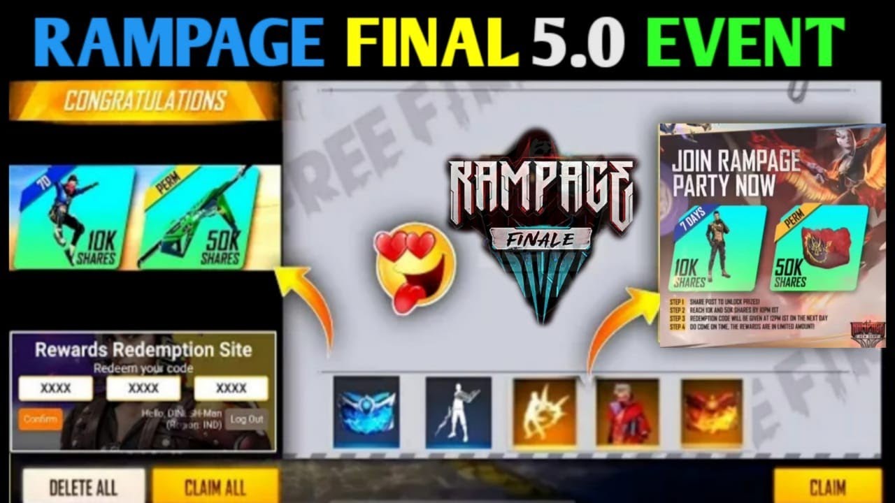 😍 Rampage Event Return Back 💥 New Redeem Code Event 😘 Today Night ...