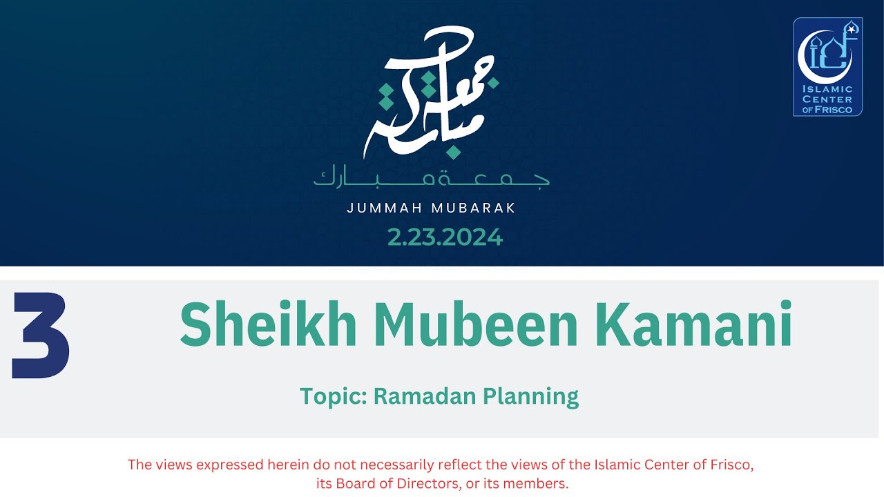 Jummah Khutbah | Sheikh Mubeen Kamani | Ramadan Planning | March 1 ...
