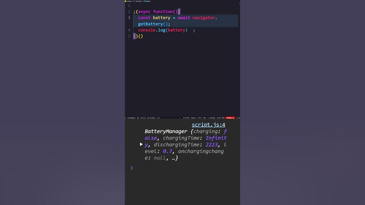 Battery Details in JavaScript | Day 71 of 45 Days JavaScript Challenge @CodeMinisterYoutube #js ...