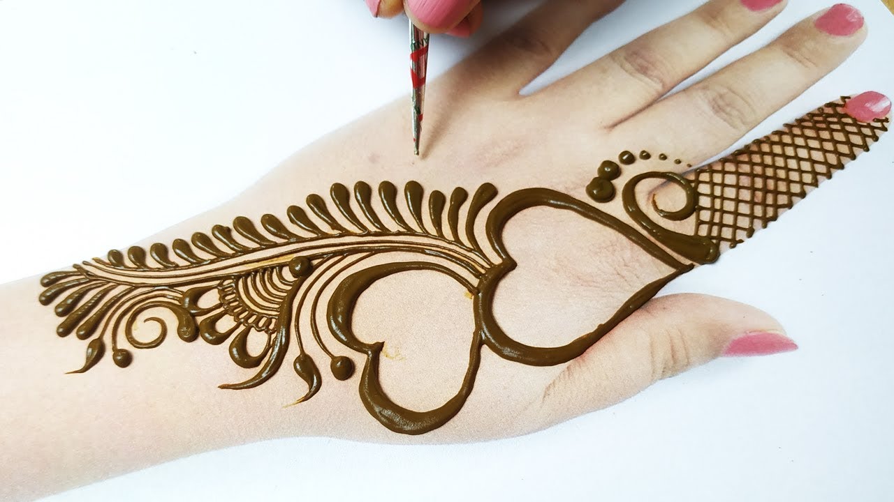 आसान मेहँदी लगाना सीखे - Stylish Mehndi Design on Backhand with Heart ...